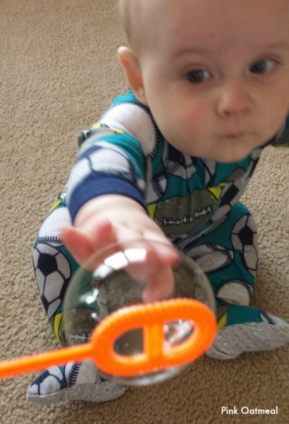 Bubbles with Baby - Motor and Sensory Play - Pink Oatmeal