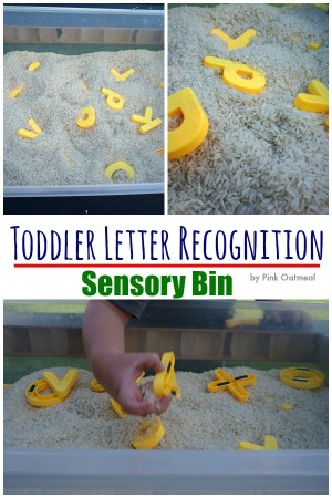 Toddler Letter Recognition Sensory Bin - Pink Oatmeal