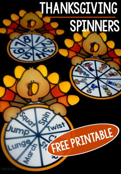 Free Thanksgiving Printables - Thanksgiving Themed Spin A Move - Pink ...